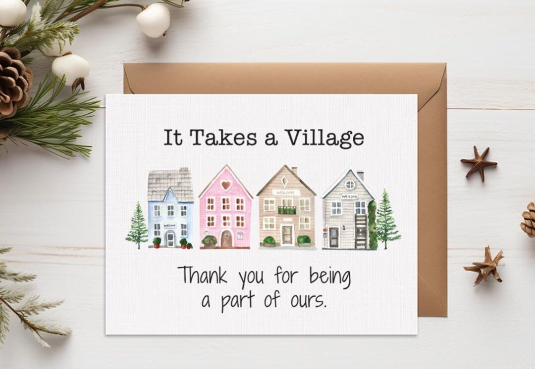 It Takes a Village Thank You Card, Appreciation Card for Teachers ...