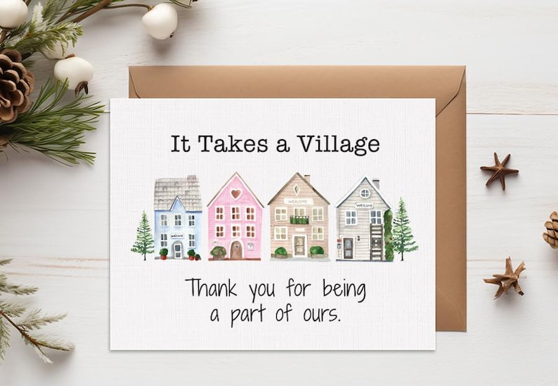 It Takes a Village Thank You Card, Appreciation Card for Teachers ...