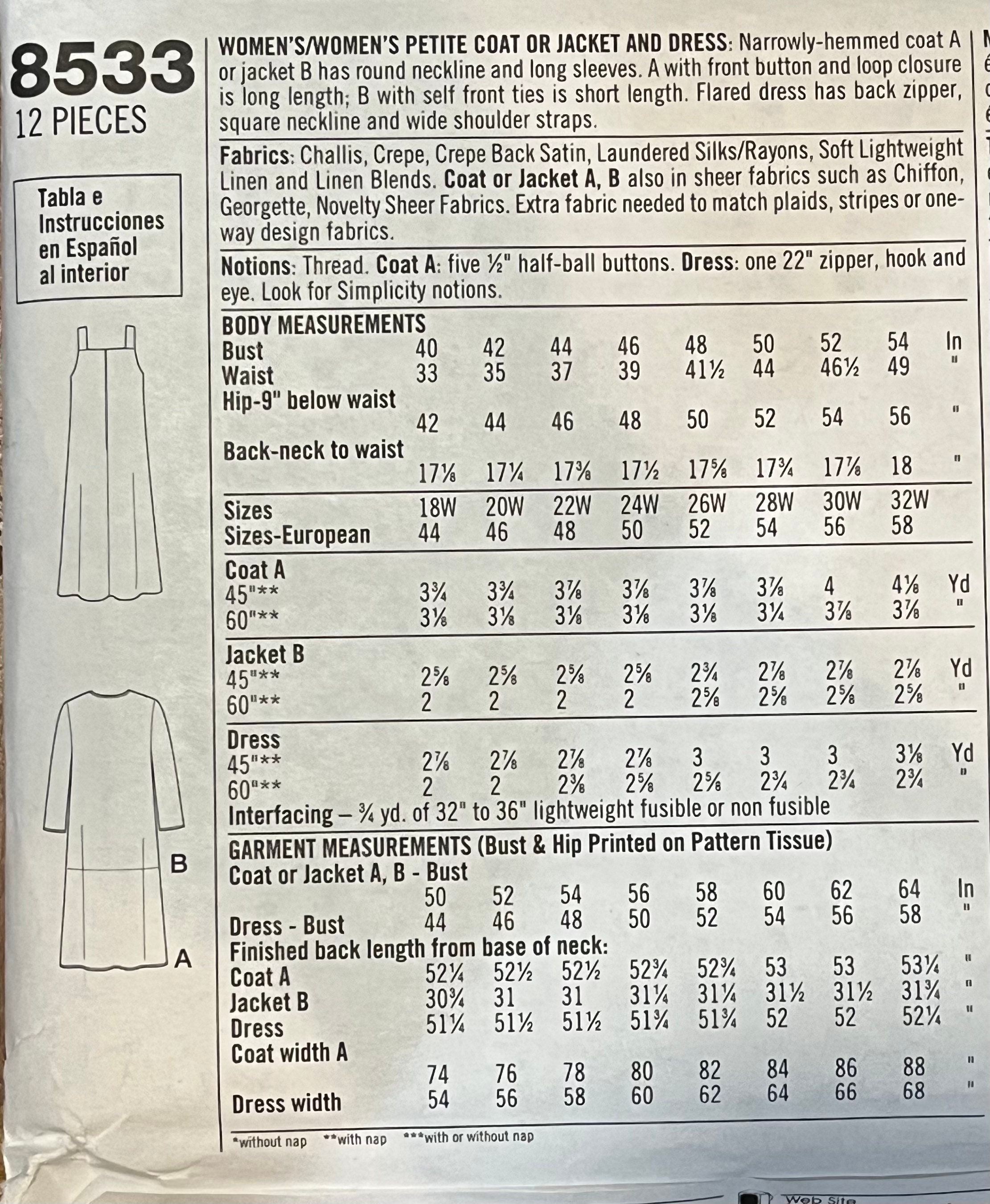 Plus Size Vintage Dress and Jacket Pattern 8533 Simplicity Uncut - Etsy