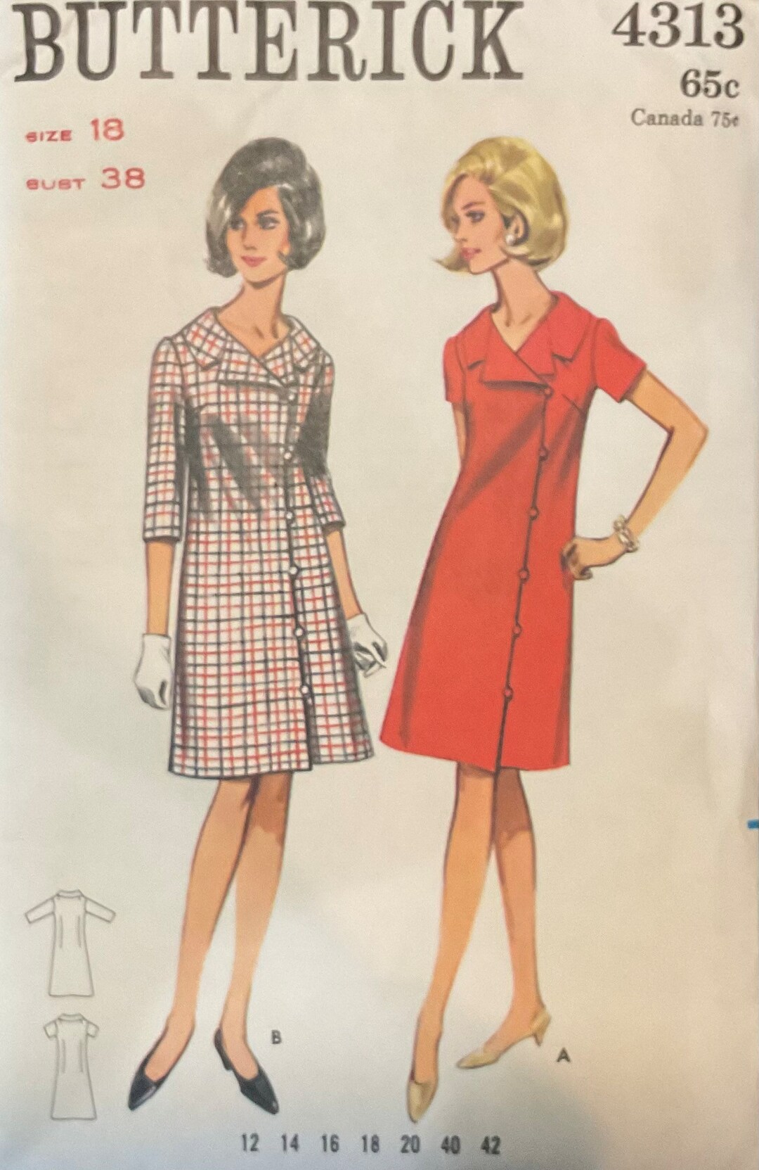 Vintage Butterick Coat Dress Pattern, 4313 - Etsy
