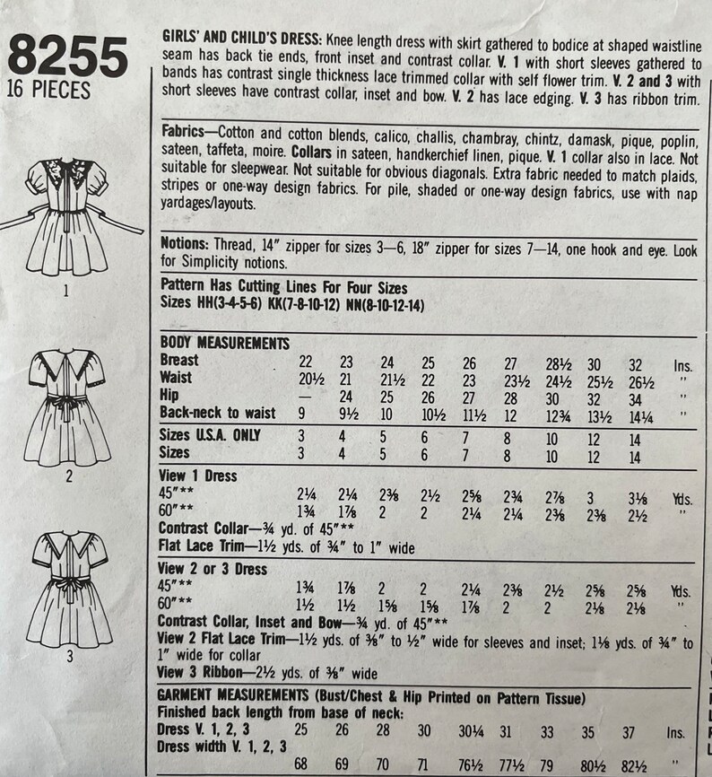 Vintage Simplicity Girls Dress Pattern 8255 Uncut by Designer - Etsy