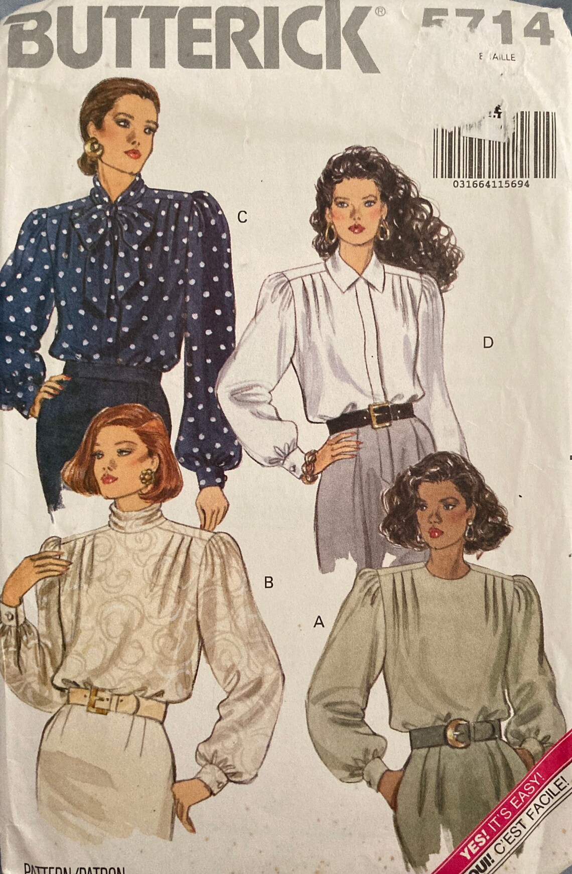 Vintage Butterick Classic Blouse Pattern 5714 Uncut - Etsy