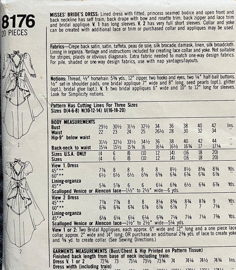 Vintage Simplicity Bridal Gown Pattern 8176 by Designer Jessica ...