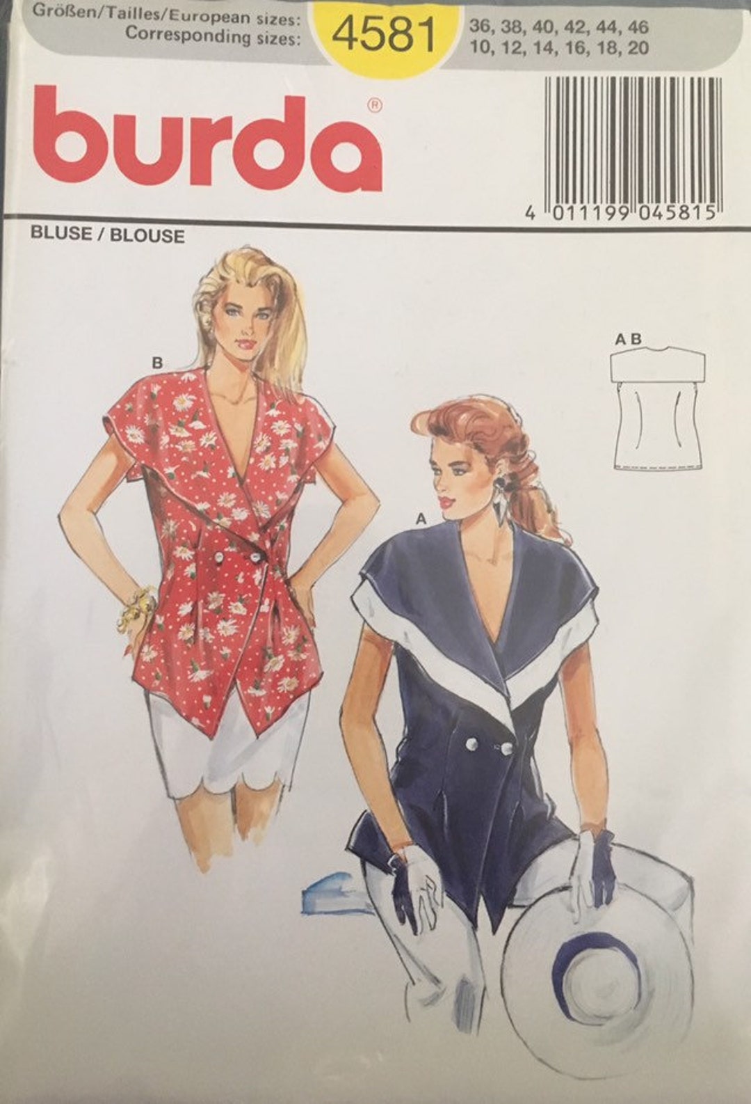 Vintage Burda Top Pattern 4581 Uncut - Etsy