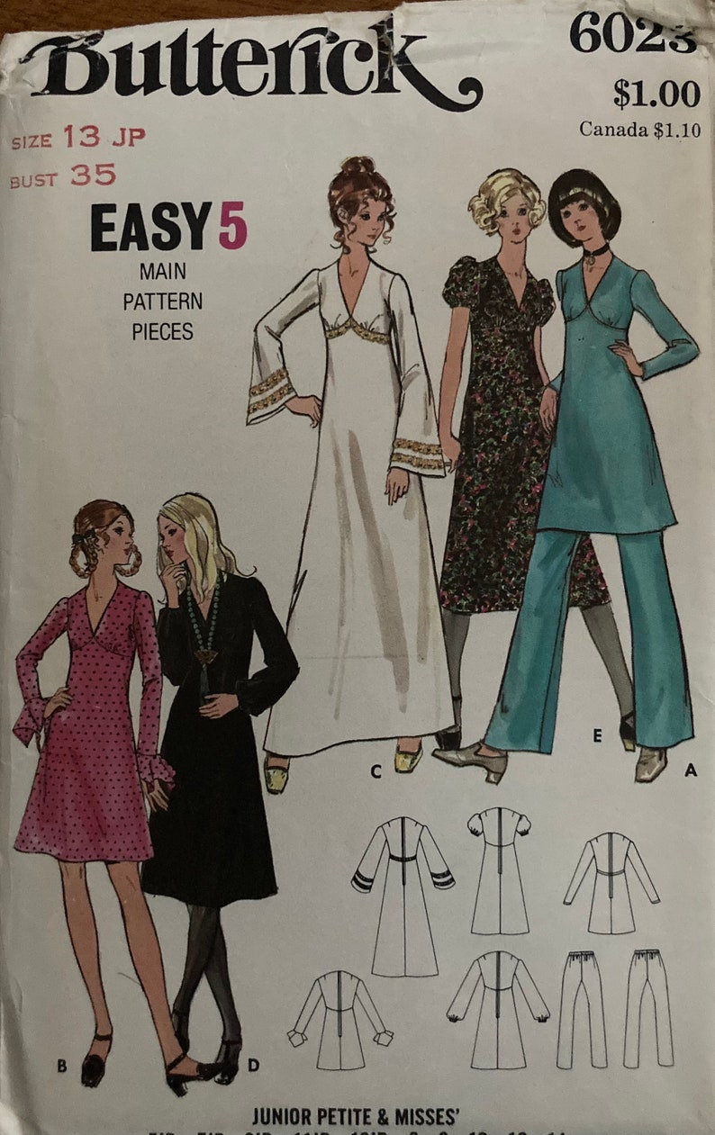 Vintage Butterick V-neck Dress, Tunic and Pants Pattern 6023. Uncut - Etsy