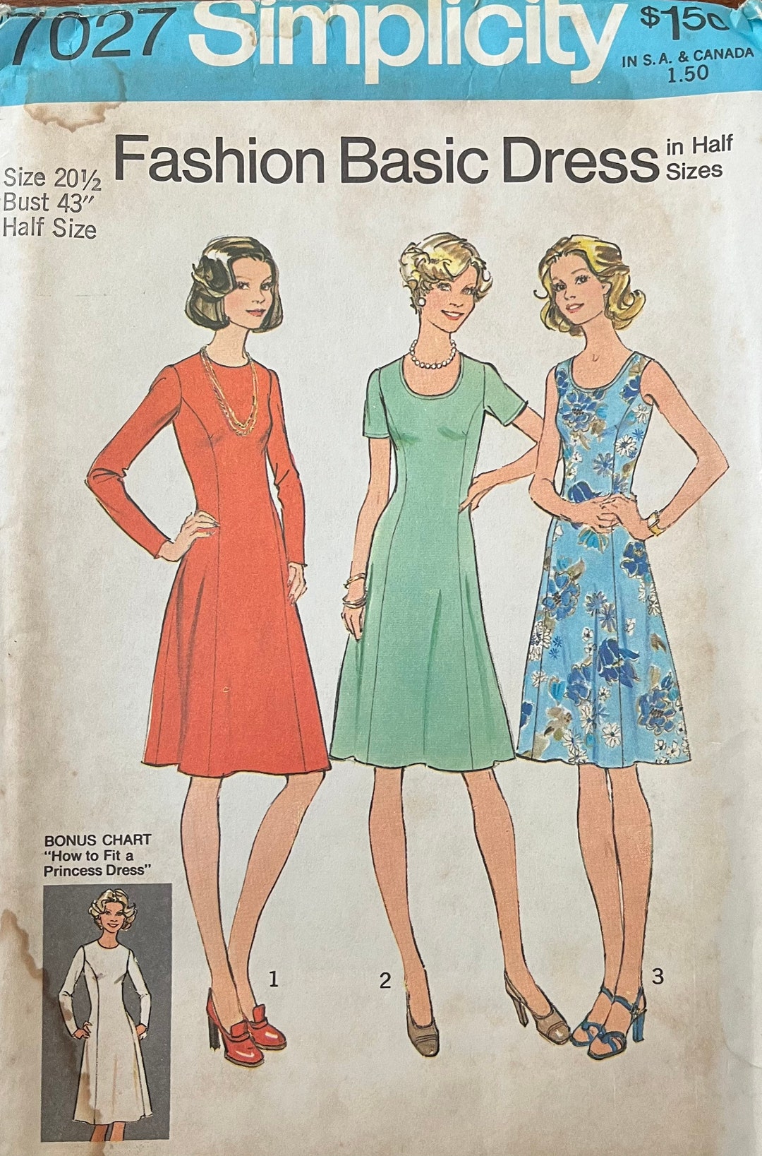 Vintage Fashion, Basic Dress in Half Size Pattern 7027 Uncut by ...