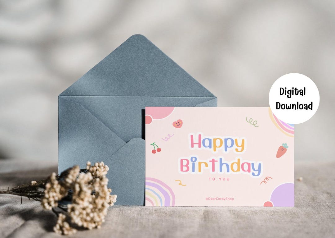 Happy Pastel Birthday Card | Printable Digital Download - Etsy