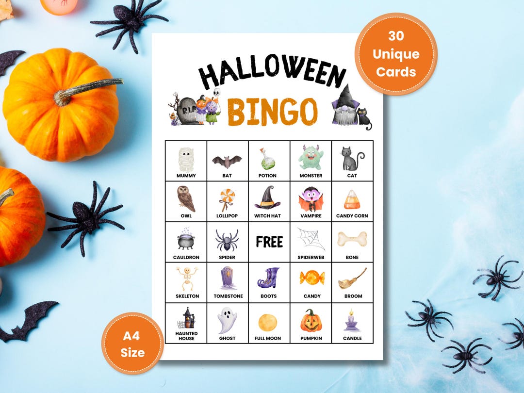 Printable Halloween Bingo Game, 30 Unique Cards, Cute and Spooky ...