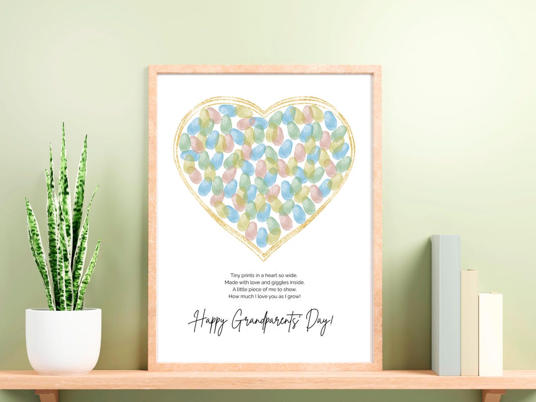 Grandparents’ Day Fingerprint Heart Craft Gift, Printable Art Keepsake ...