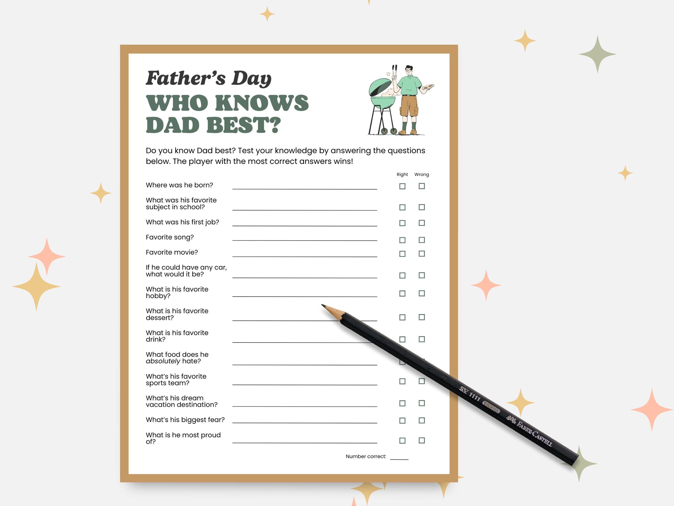 Father's Day Printable Games Bundle Including Trivia Quiz (digital PDF ...