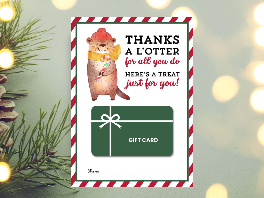 Sea Otter Christmas Gift Card Holder, Thank You Gift Card, Appreciation ...