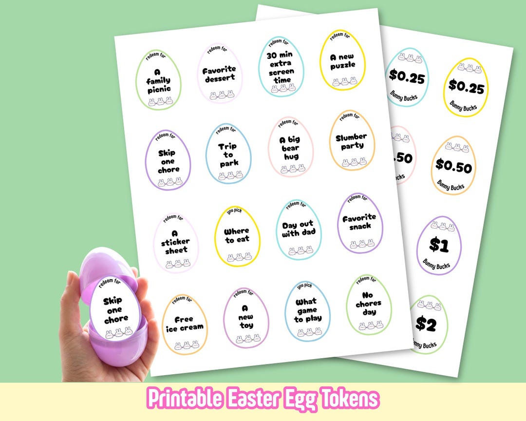 Printable Easter Egg Fillers for Egg Hunts, Bunny Bucks, Reward and ...