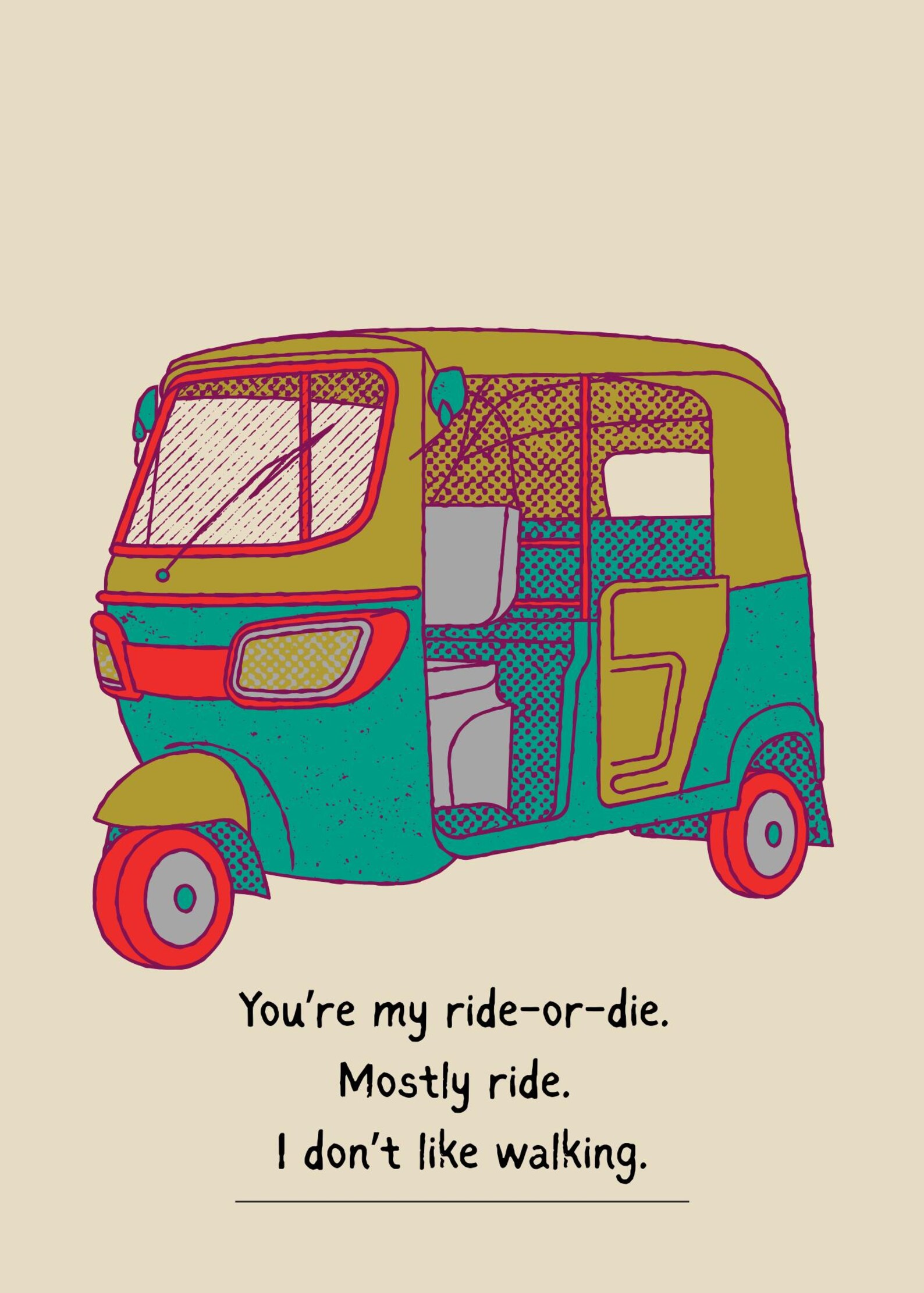 Ride or Die Funny Auto Rickshaw Print – Quirky Art for Friends, Couples ...