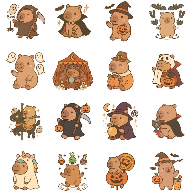 30 Capybara Halloween PNG Bundle – Cute Spooky Capybara Clipart Files ...