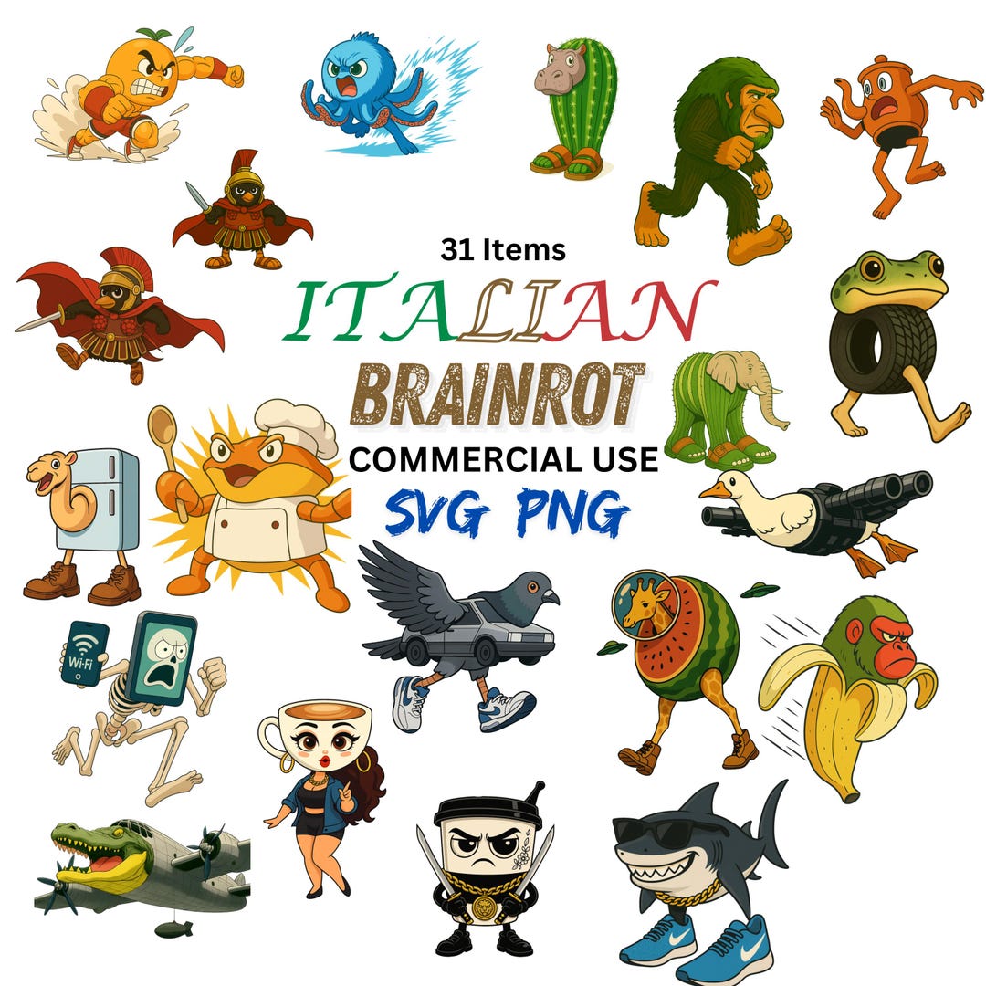 Italian Brainrot 31 Doodle Characters SVG PNG Bundle, Ballerina ...