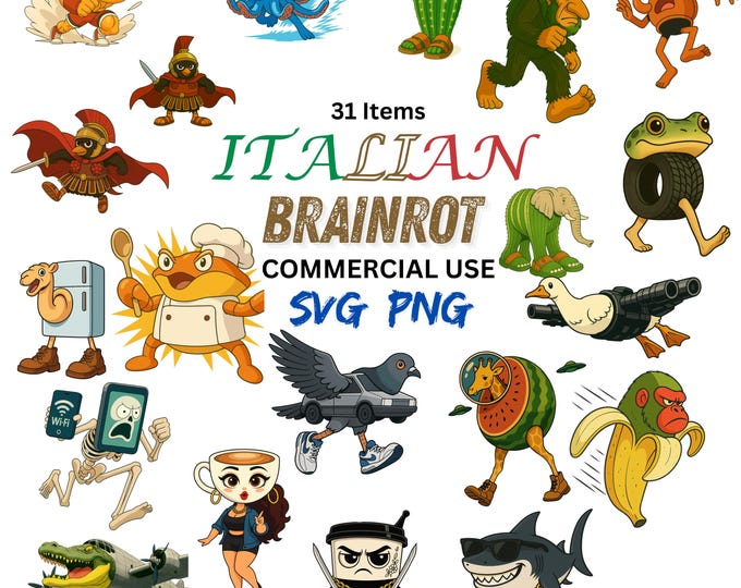 Italian Brainrot 31 Doodle Characters SVG PNG Bundle, Ballerina ...