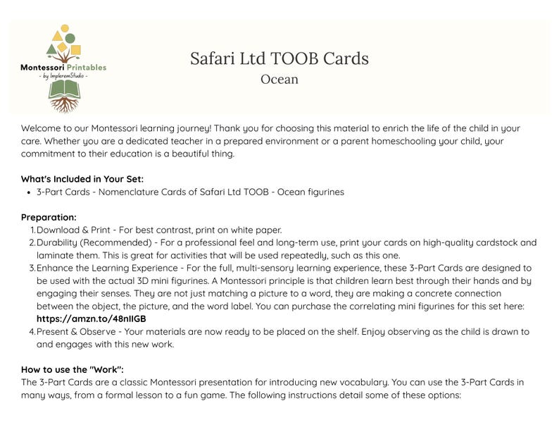 Ocean Creatures | Montessori 3-part Cards | Safari Toob Matching ...