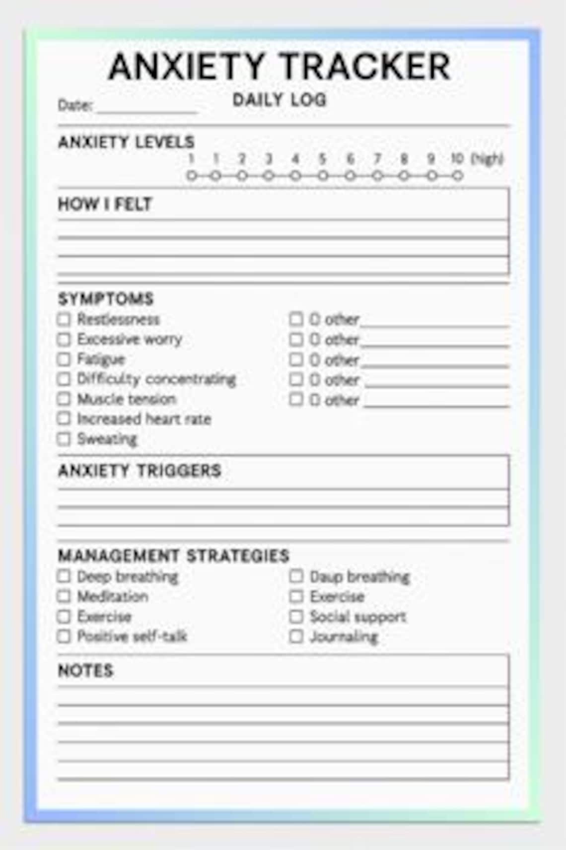 Anxiety Tracker Printable PDF – Mental Health Worksheet for Adults ...