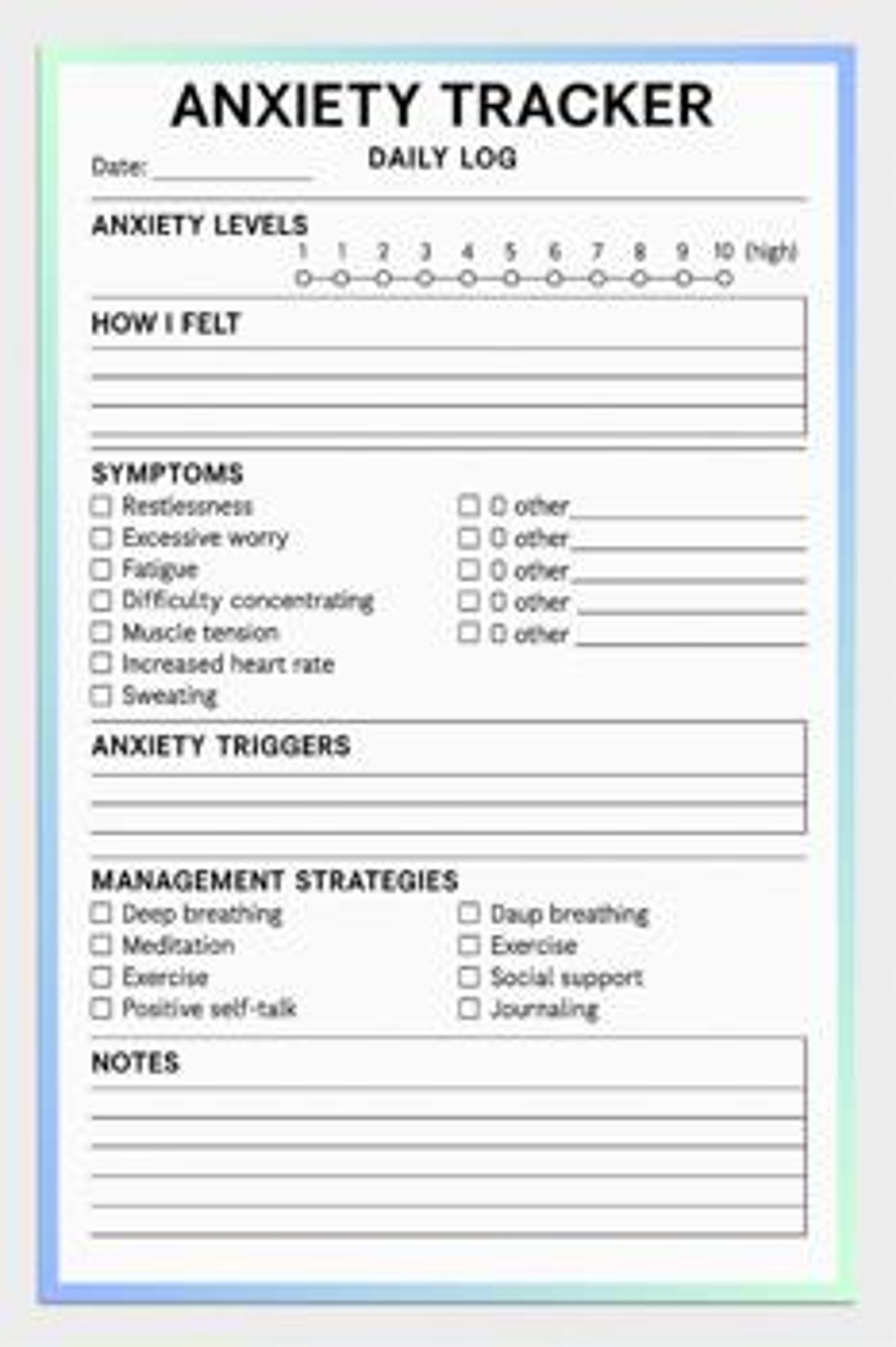 Anxiety Tracker Printable PDF – Mental Health Worksheet for Adults ...