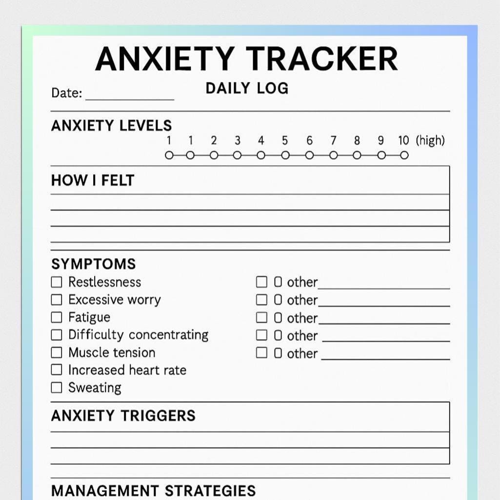 Anxiety Tracker Printable PDF – Mental Health Worksheet for Adults ...