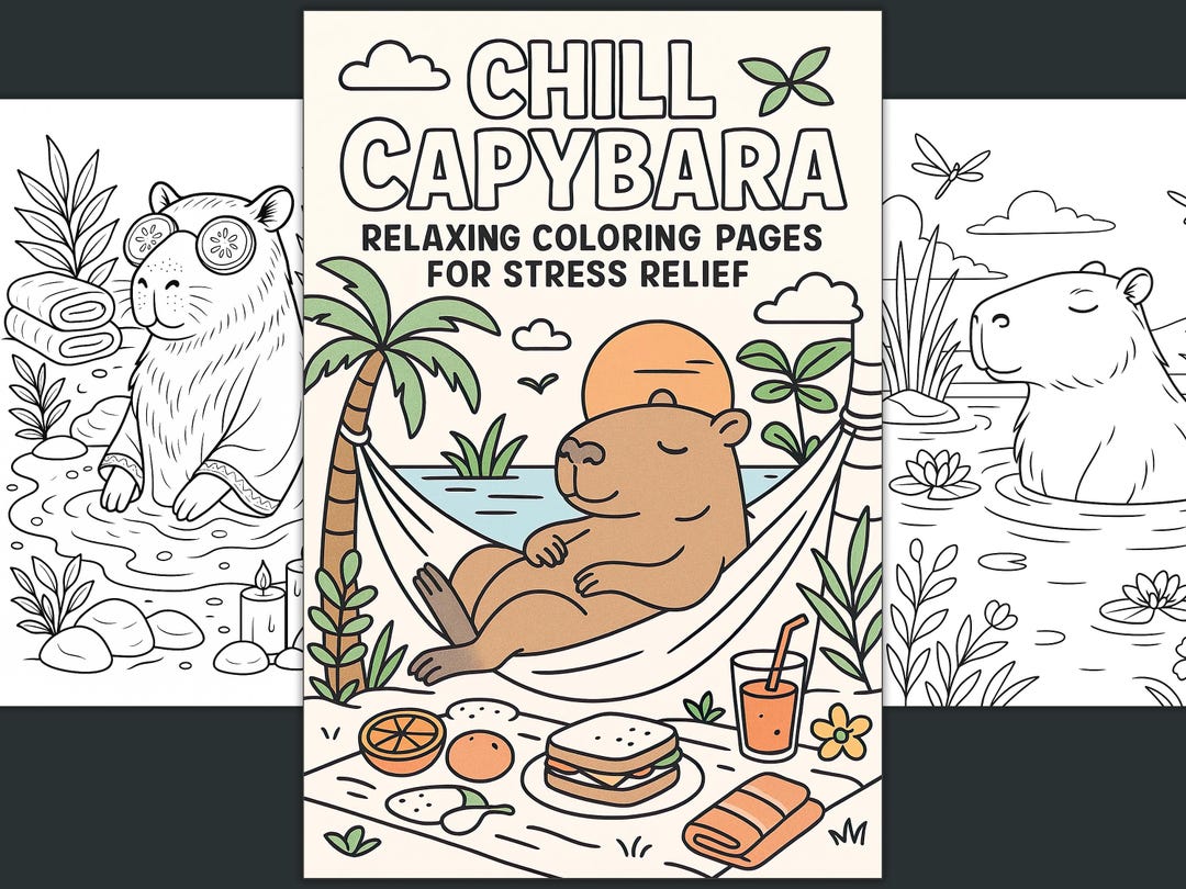 Chill Capybara Coloring Book, Relaxing Capybara Printable Pages for ...