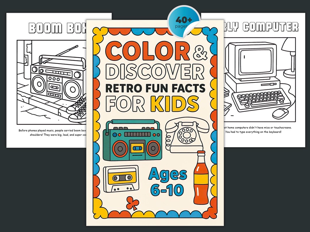 Retro Coloring Pages, Kids Digital Coloring, Retro Coloring Book ...