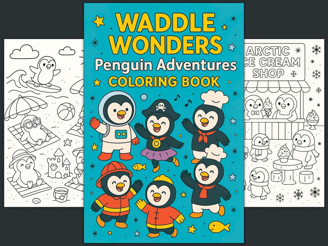 Penguin Adventures Coloring Book for Kids (PDF) - Etsy