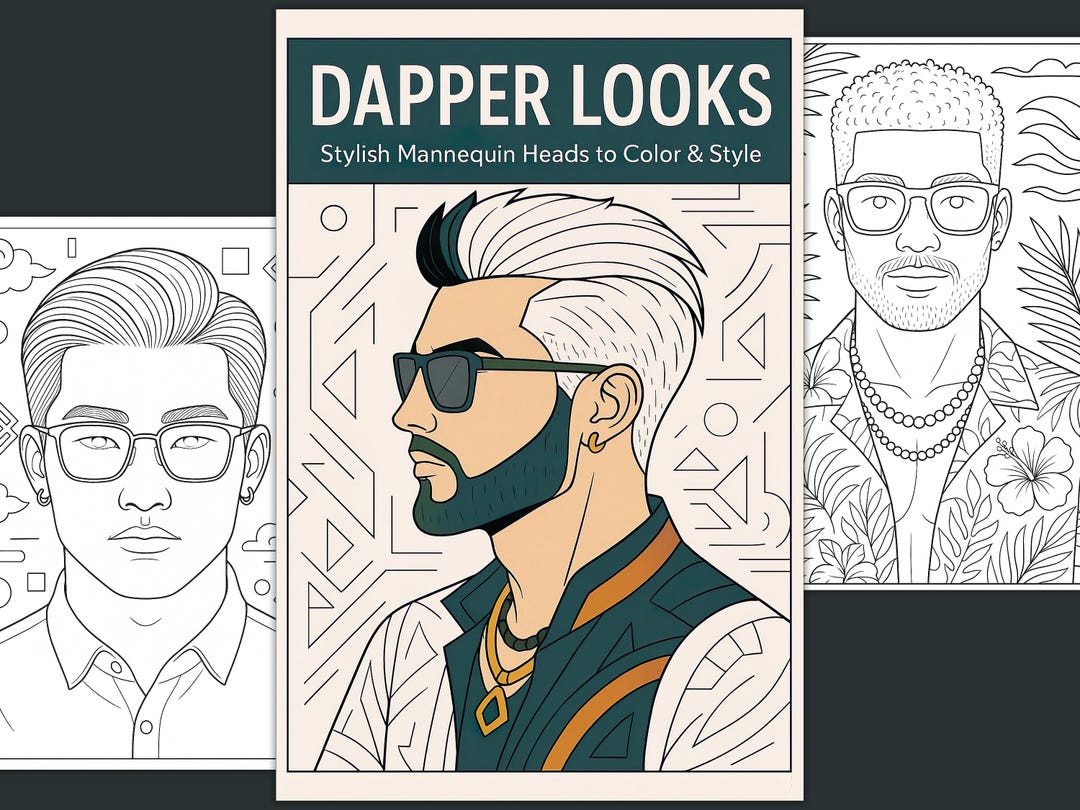 Men's Fashion Adult Coloring Book, Stylish Faces, Dapper Looks (PDF) - Etsy