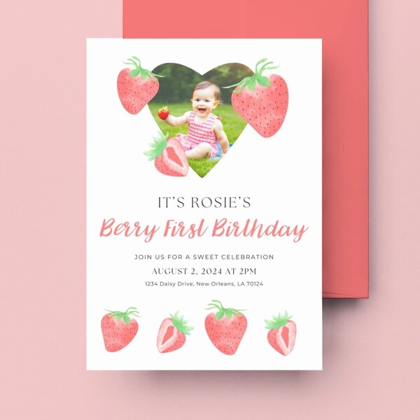 Berry First Birthday, Strawberry Invite, Strawberry Invite, Invitation ...