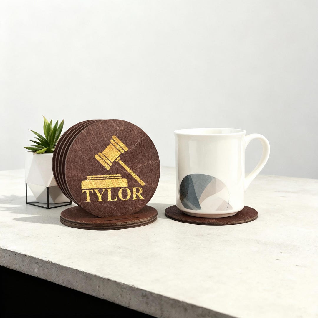Personalized Lawyer Coaster Set, Engraved Wooden Coasters With Holder ...