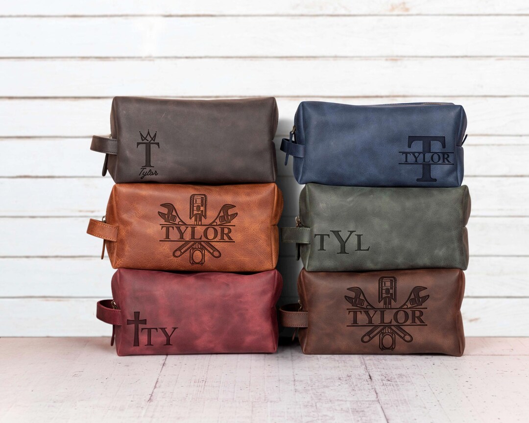 Custom Leather Dopp Kit for Mechanics, Handyman Toiletry Bag, Garage ...