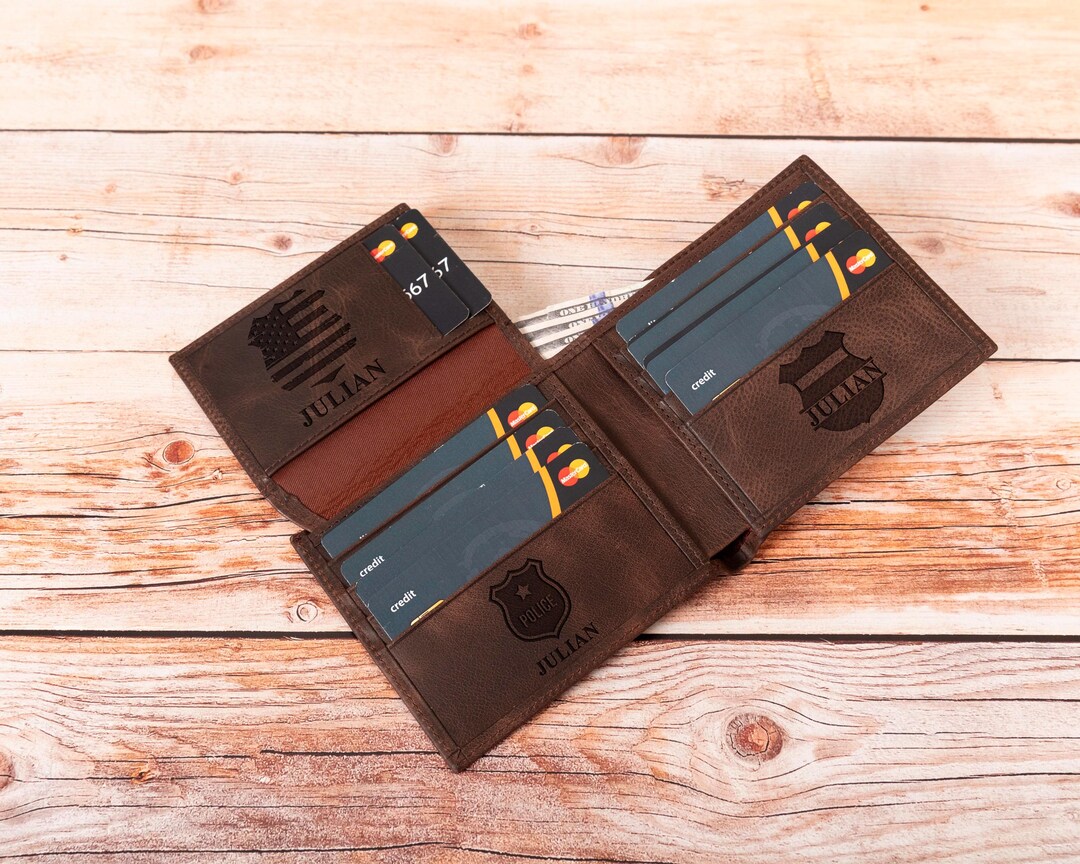 Engraved Police Officer Bifold ID Wallet, Personalized Police Men Card ...