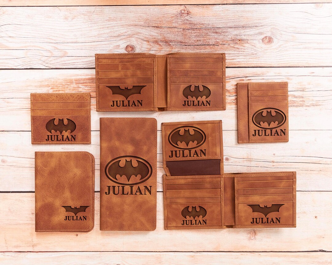 Custom Batman Themed Bifold ID Wallet, Personalized Super Hero Engraved ...