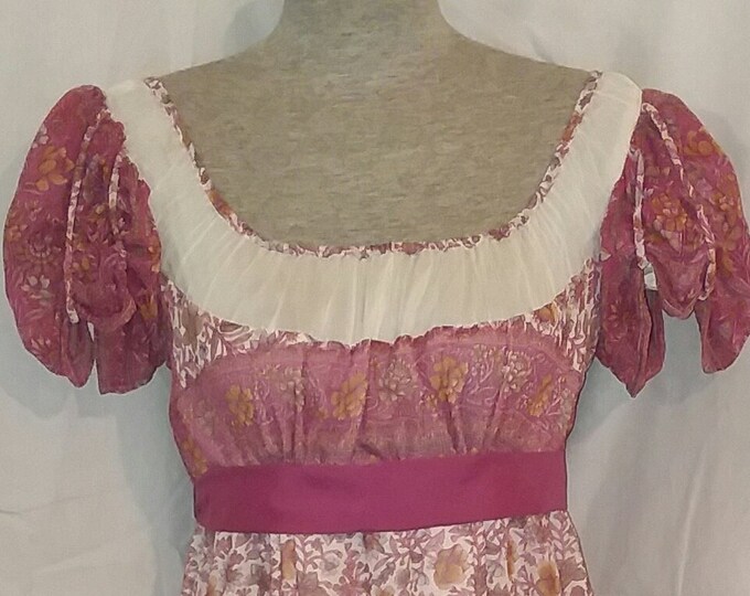 English Regency Gown in Pink and White Silk With Detachable Long ...