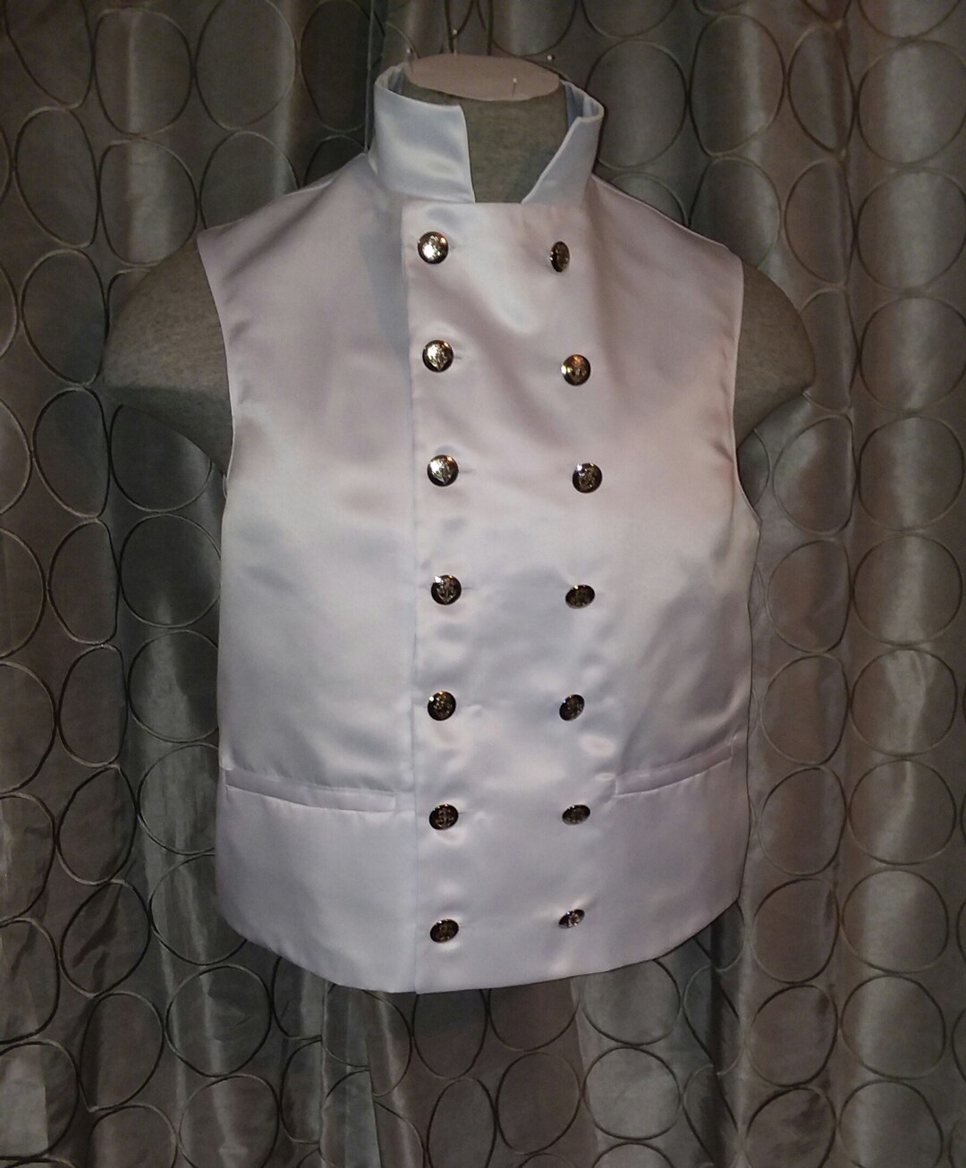 Military Waistcoat Double Breasted Vest in Matte Satin With Crest ...