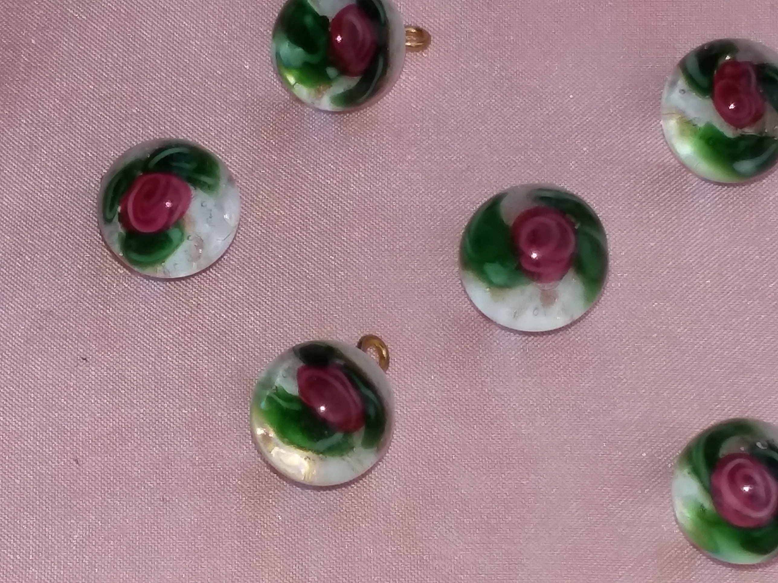 Vintage Murano Glass Ball Buttons With Pink Roses From - Etsy