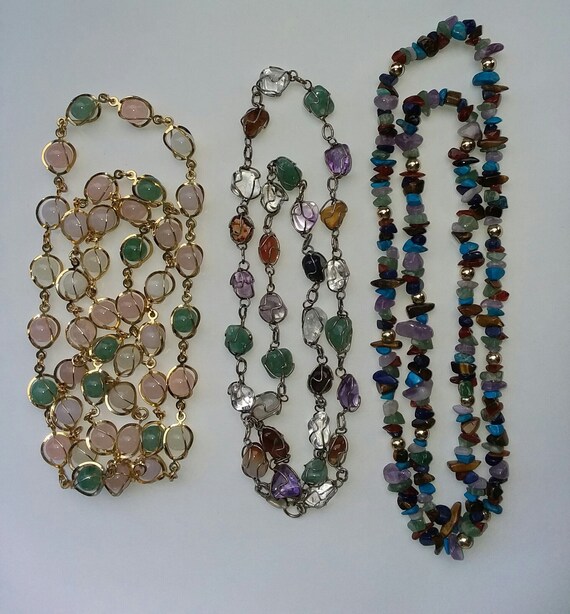 3 Vintage Necklaces of Semi Precious Gem Stones for Jewelry Supply circa 1980 s Etsy