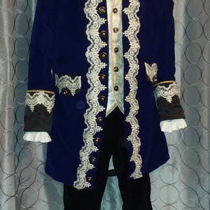 Mans 18th Century Rococo Suit Ensemble in 4 Pieces Black Satin Blue ...