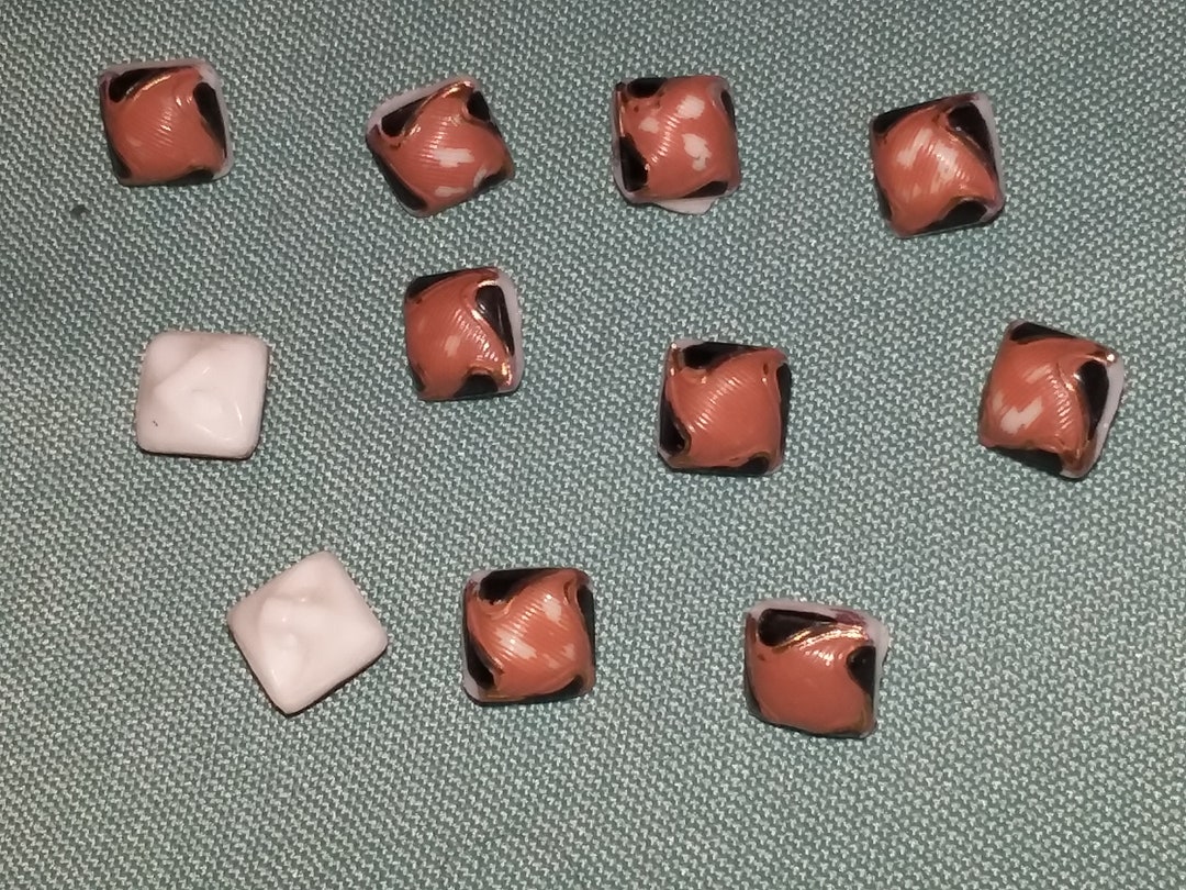 Miniature White Glass Buttons With Brown and Black Glaze - Etsy