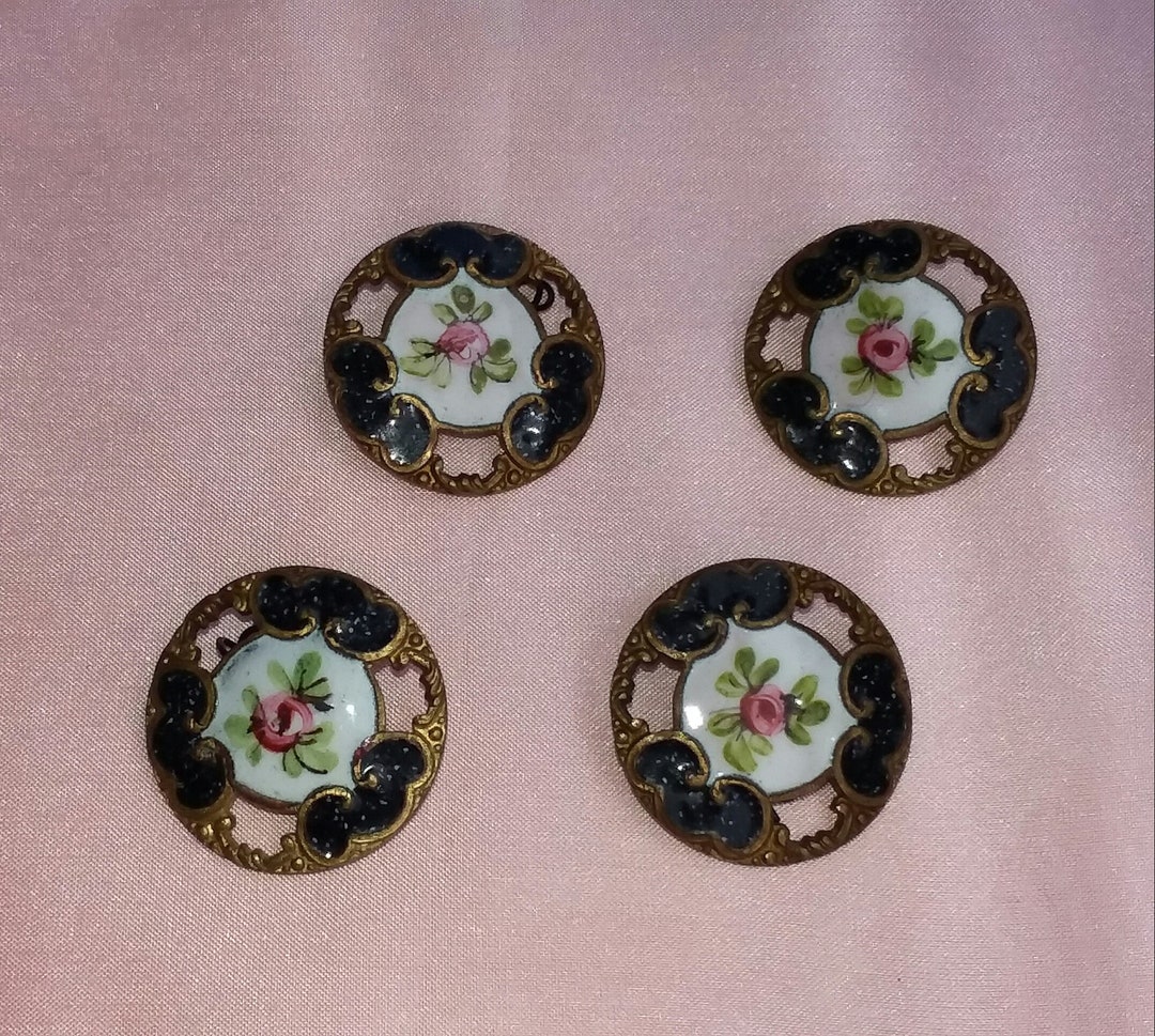 Rare Find - Authentic Antique Victorian Buttons Brass Enameled in White ...