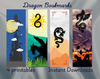 Printable Dragon Bookmarks Set - DIY Fantasy Bookmark for Dragon Lovers ...