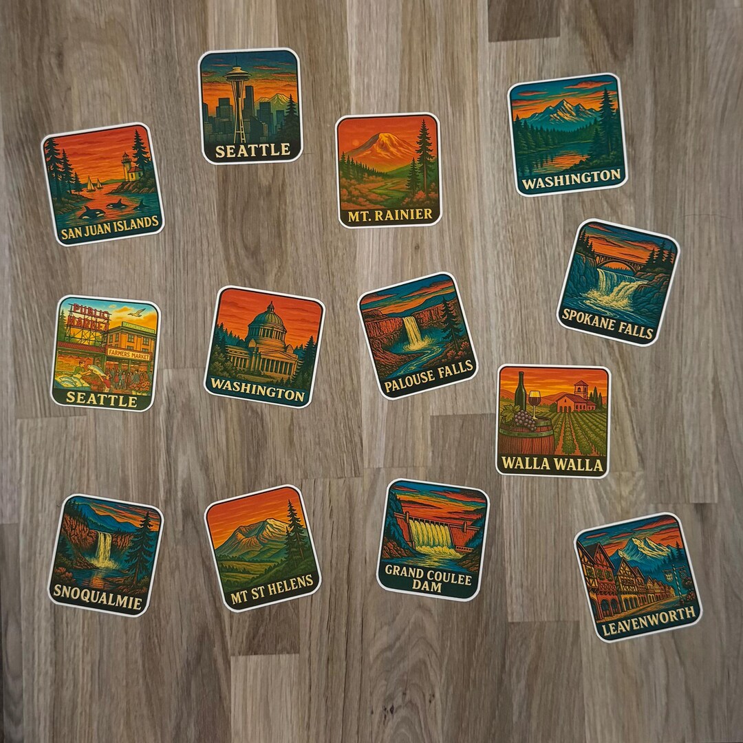 Washington Vintage Stickers Retro Patch Sticker Pack PNW Travel Decals ...