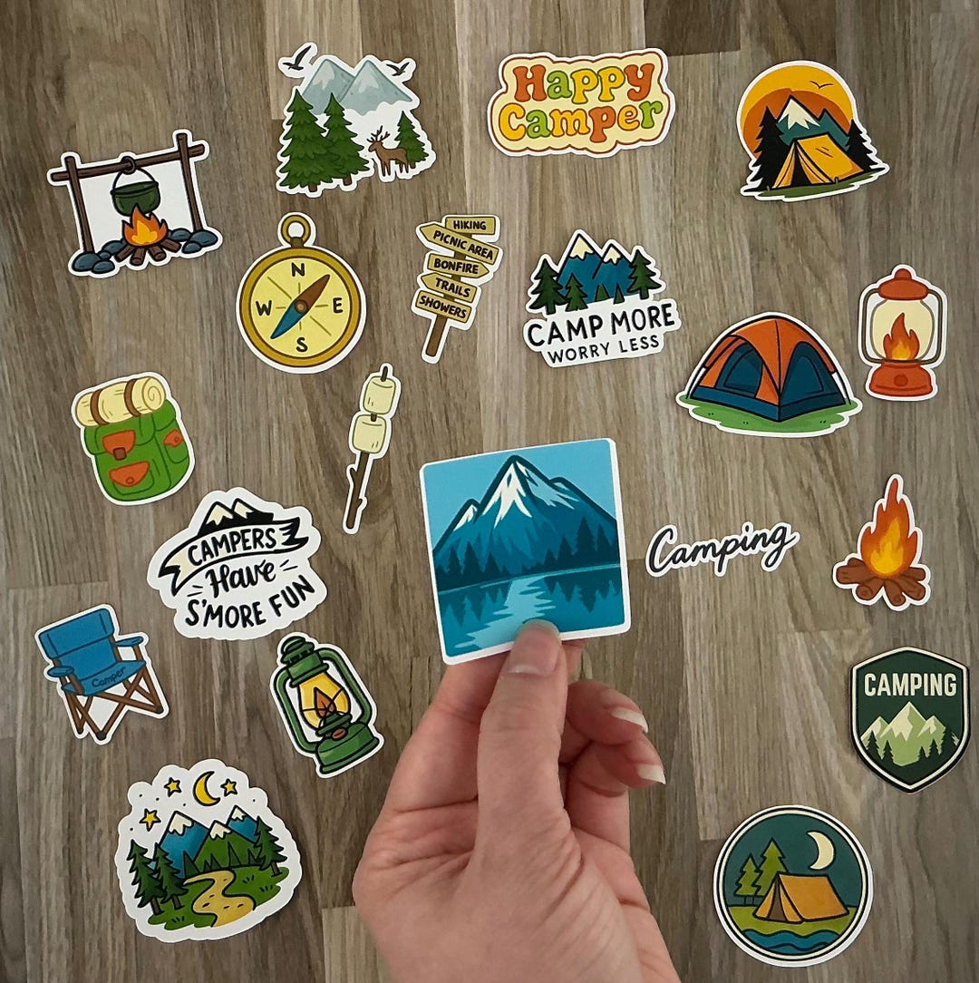 Cartoon Camping Sticker Outdoor Adventure Stickers Kawaii Decal Hiking ...