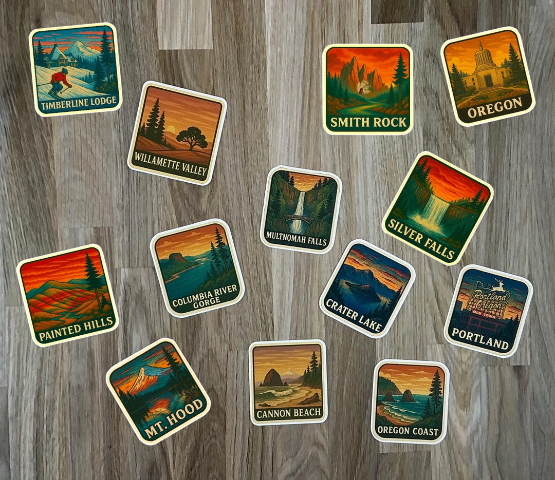 Oregon Vintage Stickers Retro Patch Stickers PNW Travel Decals Forest ...