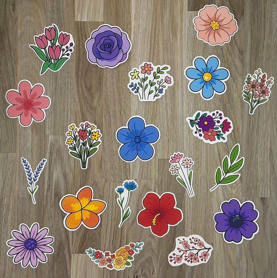 Cartoon Flower Stickers Cute Floral Kawaii Flower Decals Colorful ...