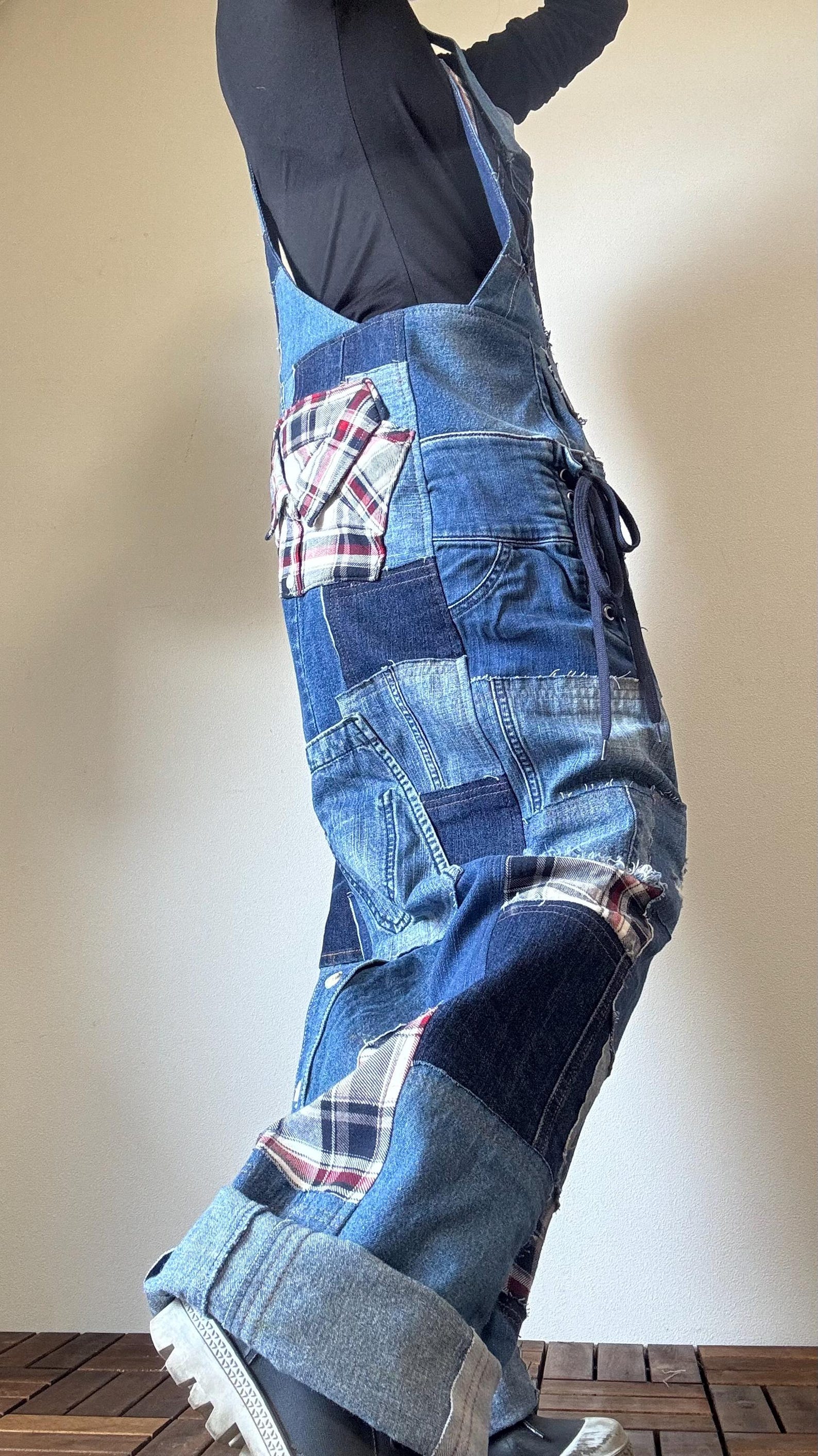 Upcycled Patchwork Denim Overalls – Handmade One-of-a-kind Reworked ...