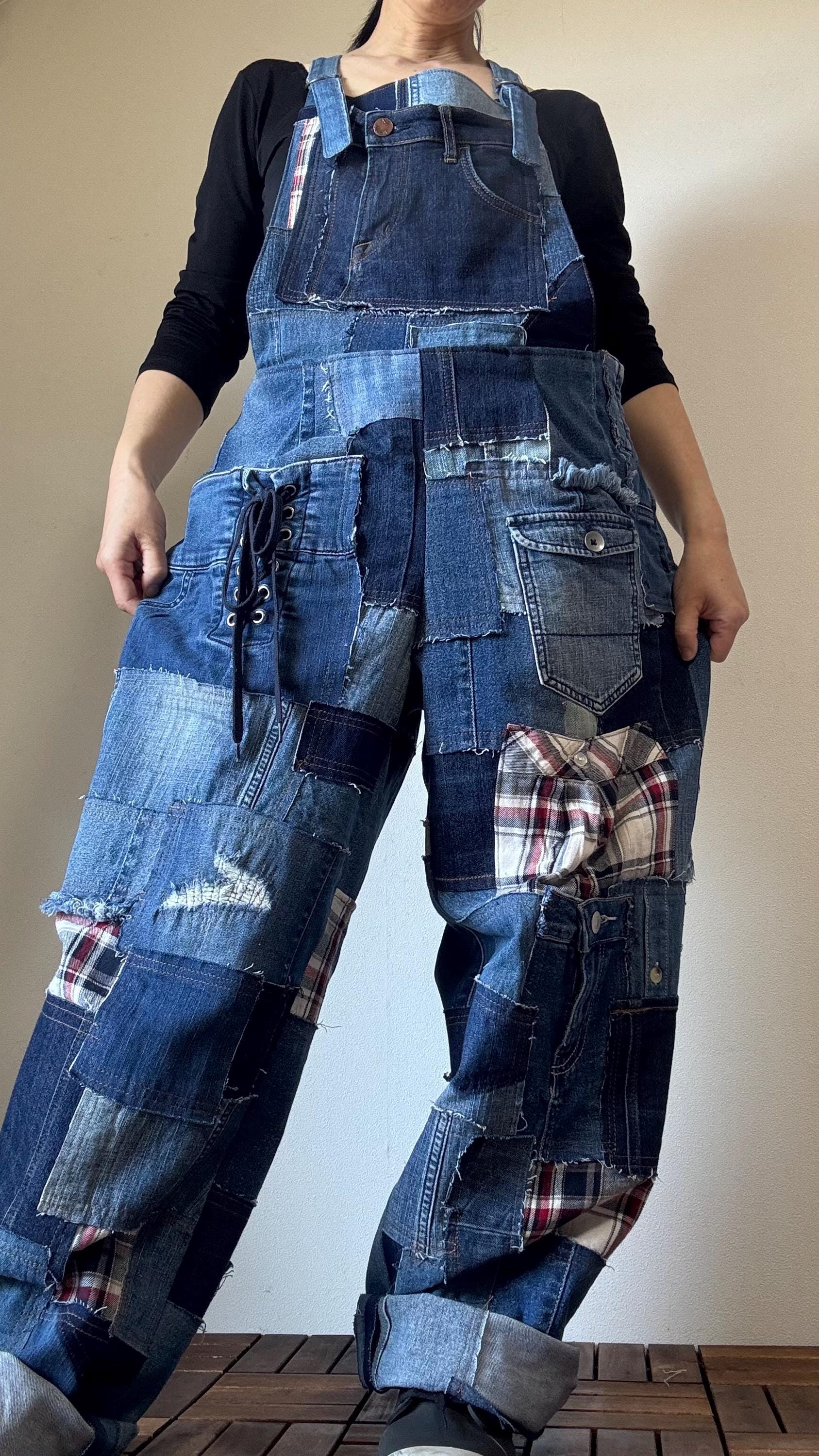 Upcycled Patchwork Denim Overalls – Handmade One-of-a-kind Reworked ...
