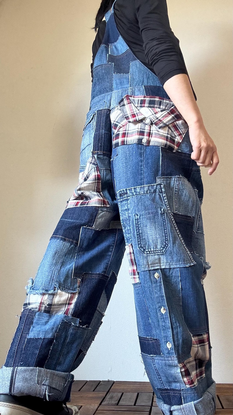 Upcycled Patchwork Denim Overalls – Handmade One-of-a-kind Reworked ...