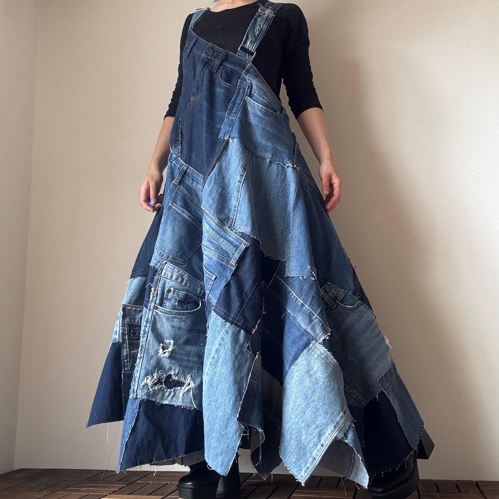 Asymmetrical Patchwork Denim Jumper Skirt – Upcycled Handmade Dress ...