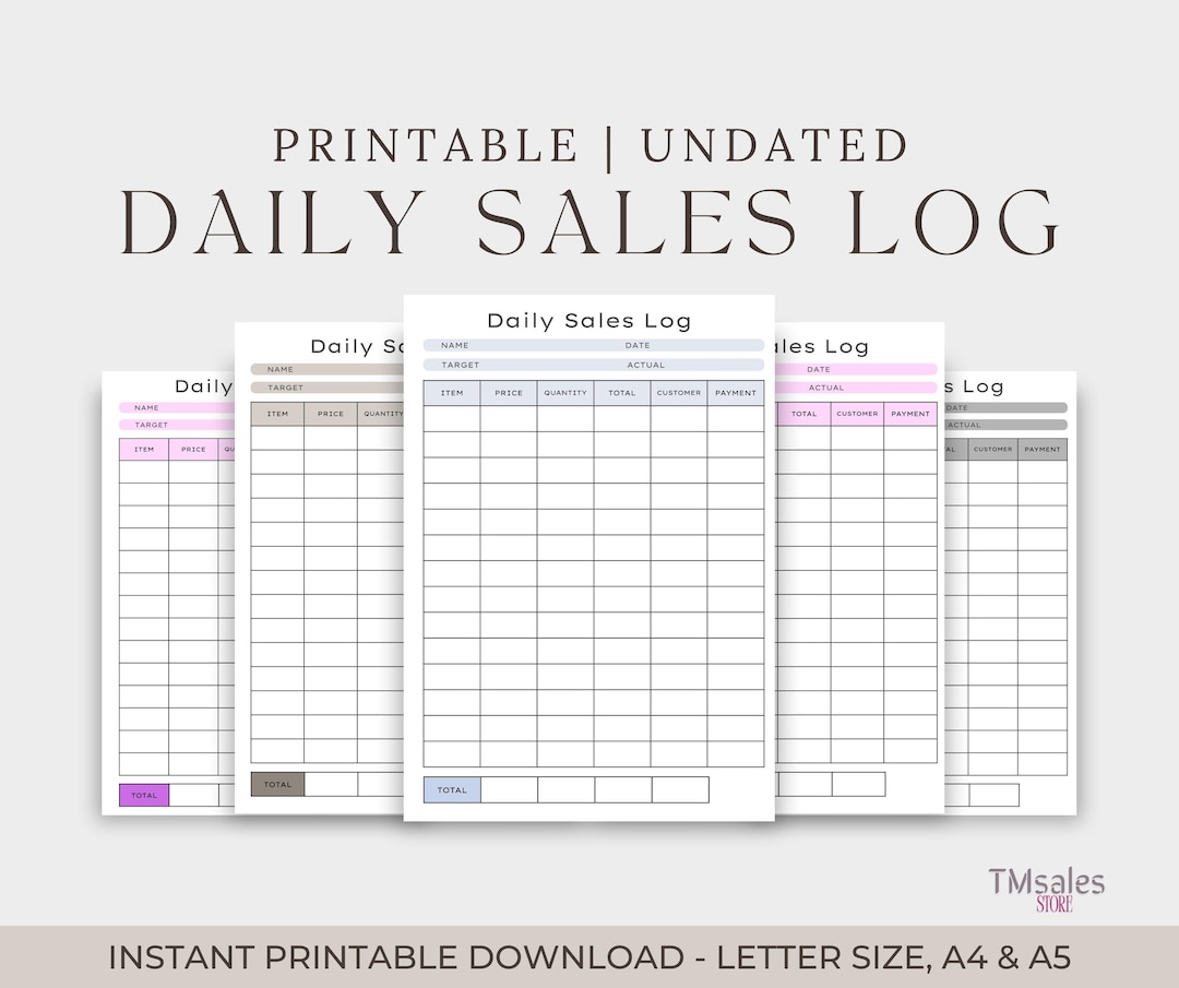 Sales Log Printable PDF - Daily Sales Planner | Business Sale Template ...